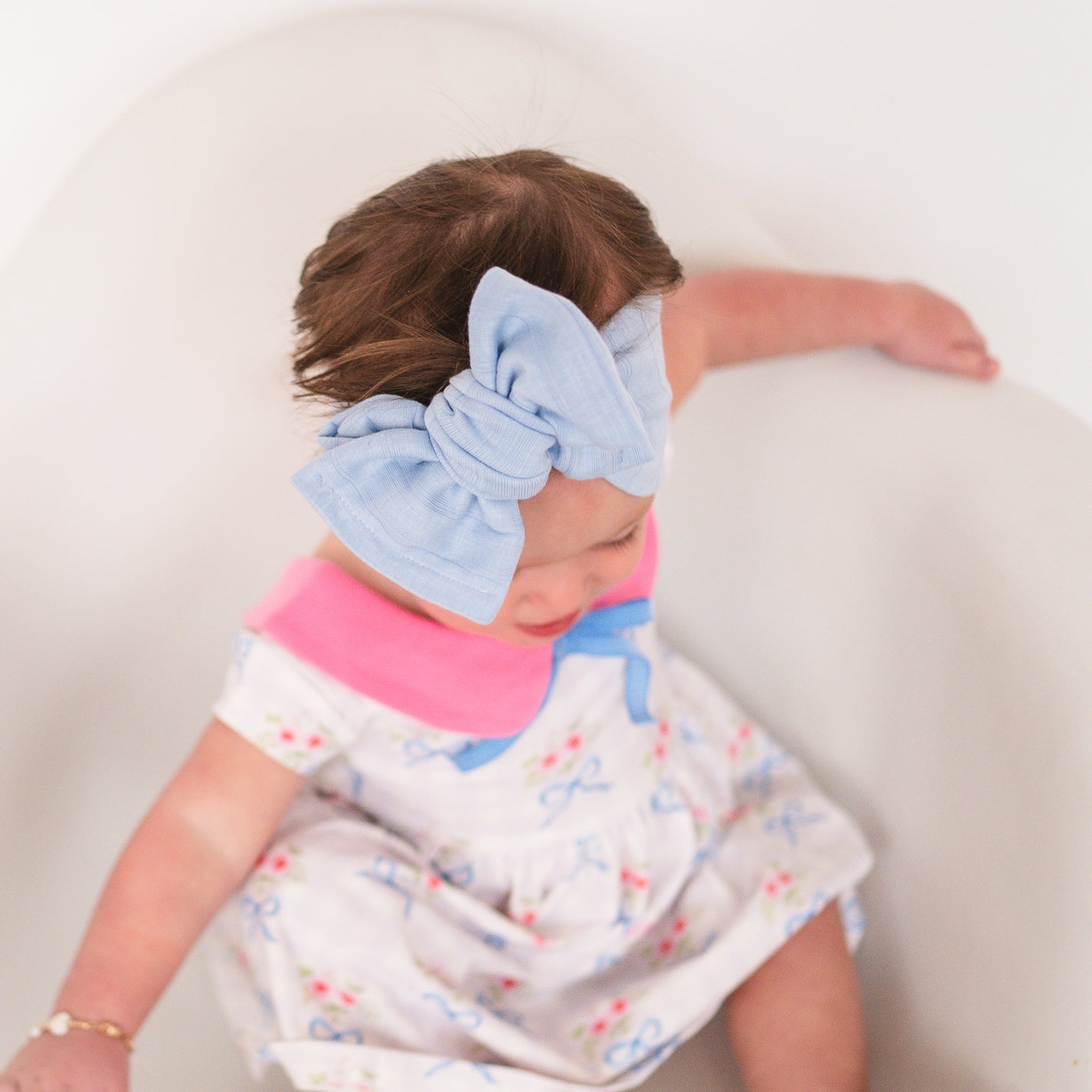 Light Blue Wide Ribbed Baby Headband, Top Knot / Oversized Bow | Harper + Remi