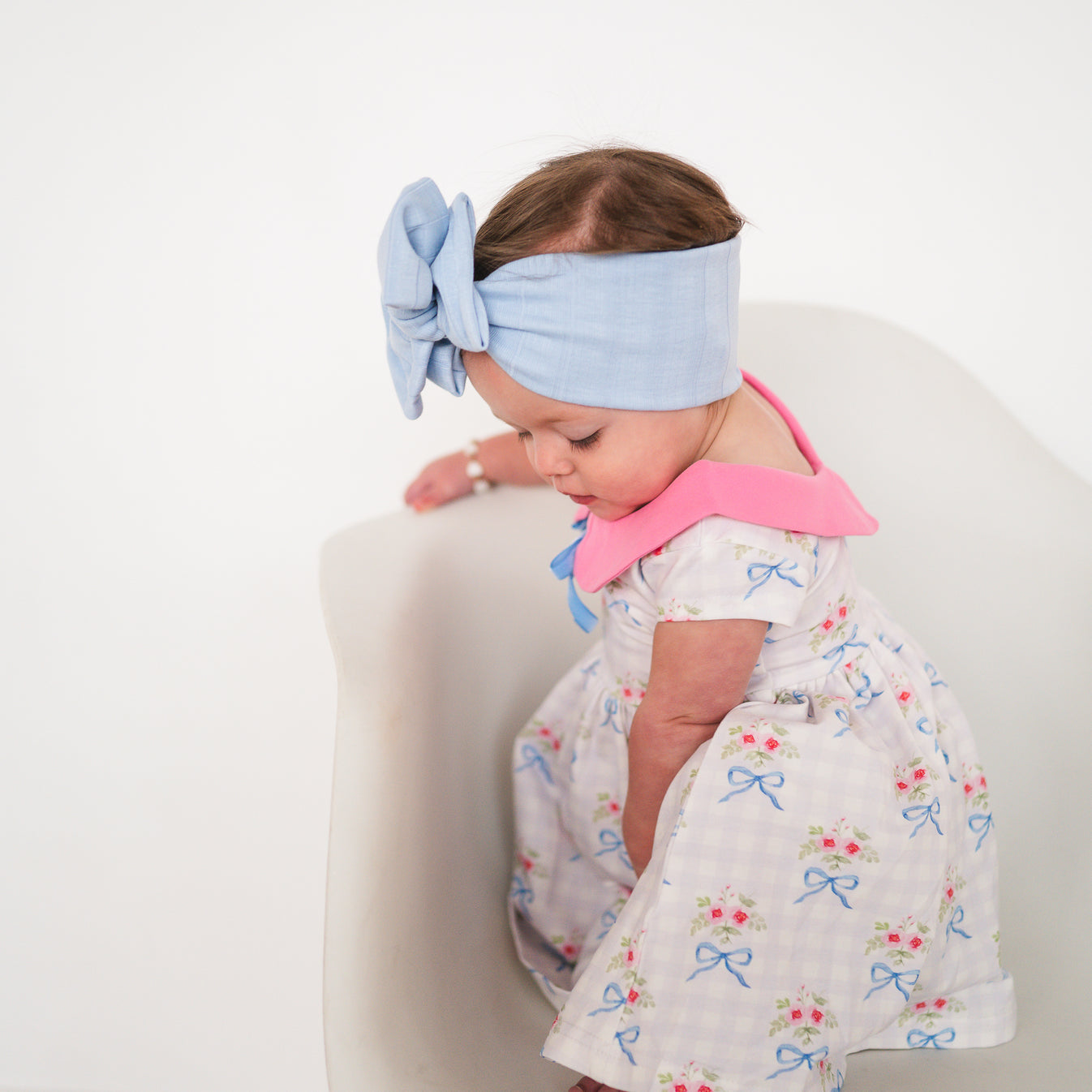 Light Blue Wide Ribbed Baby Headband, Top Knot / Oversized Bow | Harper + Remi