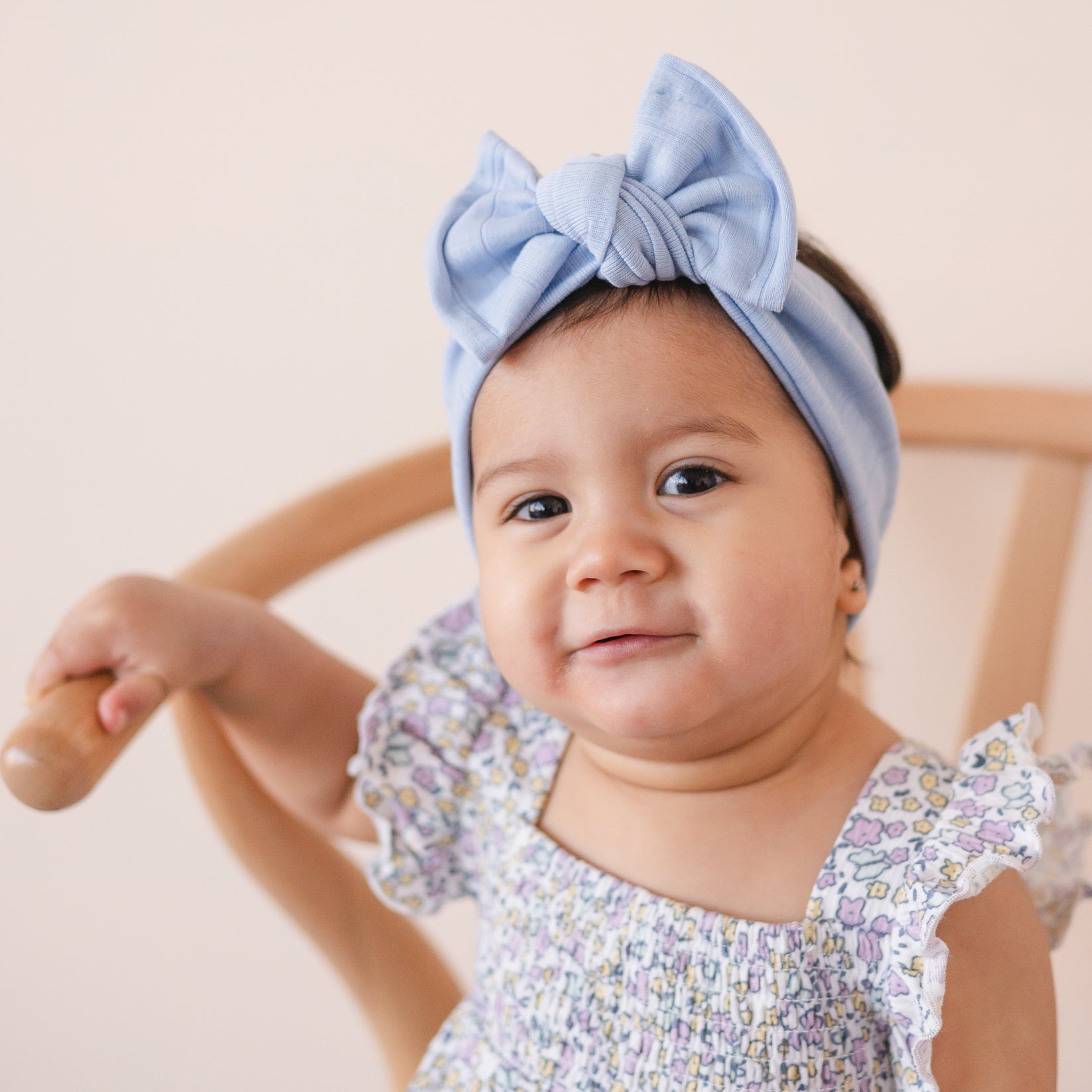 Light Blue Wide Ribbed Baby Headband, Top Knot / Oversized Bow | Harper + Remi